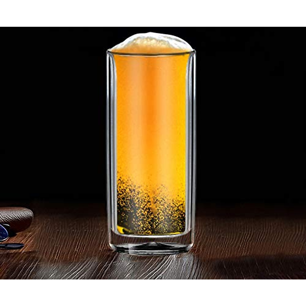 Sun's Tea Double Wall Insulated Glass Tumbler, 16oz (450ml) Highball Glass Cups for Beer, Lemonade, Iced Tea, Tropical Drink, Cocktail, Smoothie, Mojito and Mixed Drinks, Set of 2 - Collins Style