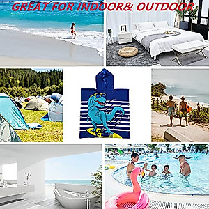 Athaelay Dinosaur Beach Towel with Hood for 3-10 Years Boys and Girls Hooded Towels Bath Robe for Kids with Drawstring Bag