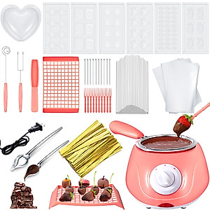 Umigy Electric Melting Chocolate Pot Gift Set Mini Fondue Fountain Pot Kit Chocolate Melting with DIY Mold and Accessories for Candy Chocolate Milk Cheese Candy Home (Pink, Fresh)