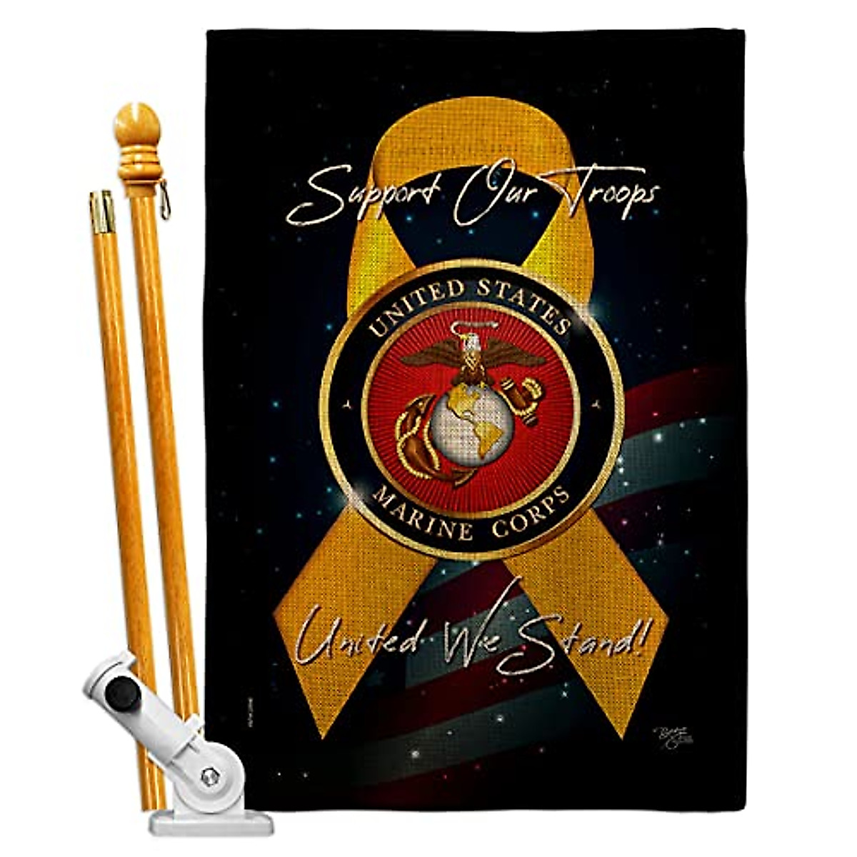 Breeze Decor Support Marine Corps Burlap House Flag Set Armed Forces USMC Semper Fi United State American Military Veteran Retire Official Banner Small Garden Yard Gift Double-Sided, Made in USA