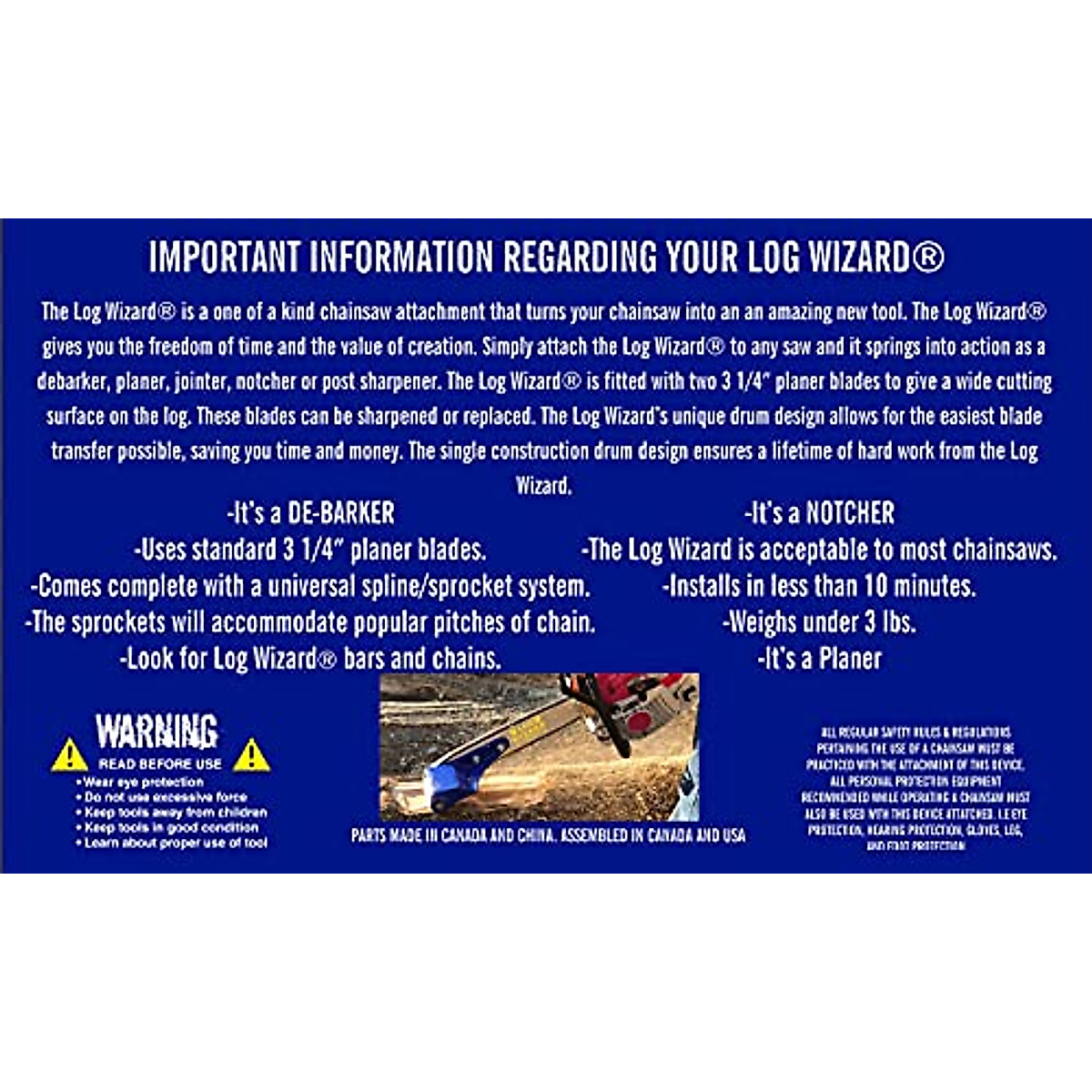 FORESTER Log Wizard Debarking Tool - Chainsaw De-Barker Multisaw Attachment Wood Planer Notching Bark Removal Logging Tools and Equipment Wood Planer Accessories Wood Shaver Model LogW-4000 Hard Case