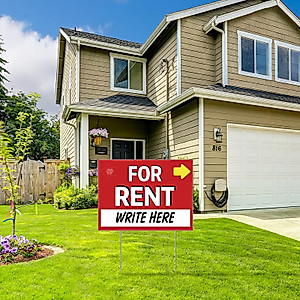 Soaoo 5 Pack 12 x 16 Inch for Rent Sign with Stand Double Sided Yard Sign Stands Corrugated Plastic Lease with Directional Arrow Sticker House Car Rental Supplies