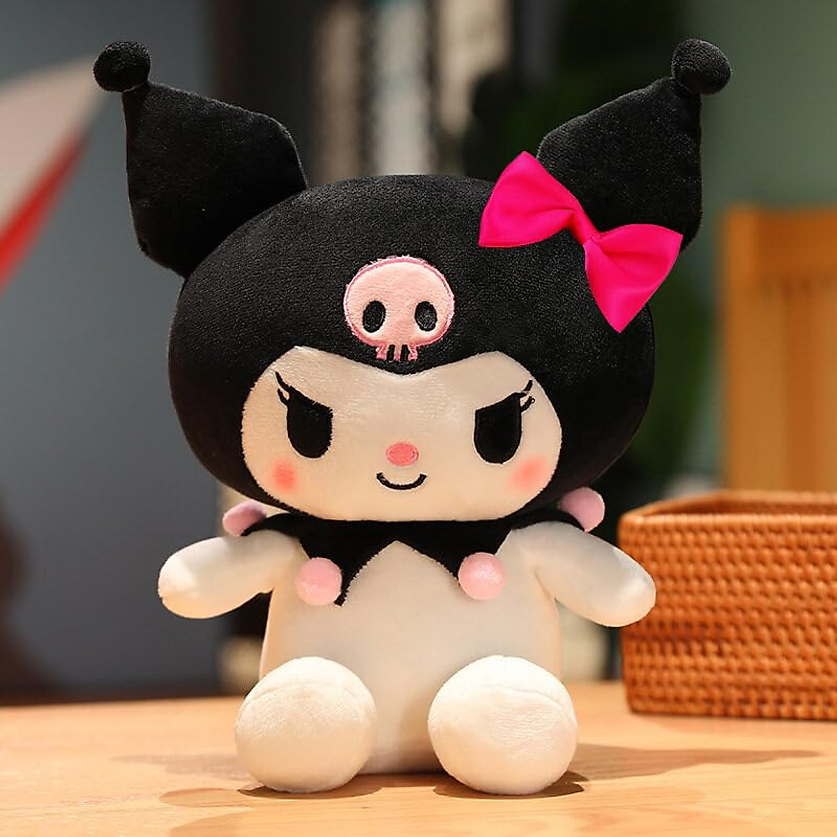 Kawaii Plush Doll 10''/25cm, Skull Motif, Soft Anime Plush Pillow Doll, Lovely Cartoon Stuffed Toy, Cute Birthday Party Favors for Kids Children Girls Fans Collectibles Home Decor, Pink