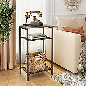 Hoctieon 3 Tier End Table, Telephone Table, Tall Side Table with Storage, Small Nightstand for Small Spaces, Metal Frame, For Living Room, Bedroom, Sofa Couch, Hall, Easy Assembly, Greige