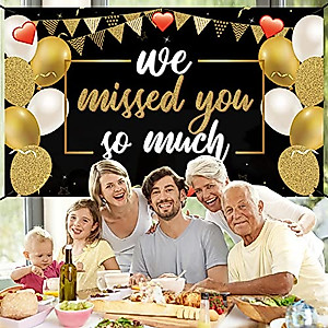 Welcome Home Decorations We Missed You So Much Banner Backdrop, Black Gold Welcome Back Home Family Party Supplies, Patriotic Military Homecoming Army Deployment Returning Back Poster Decor