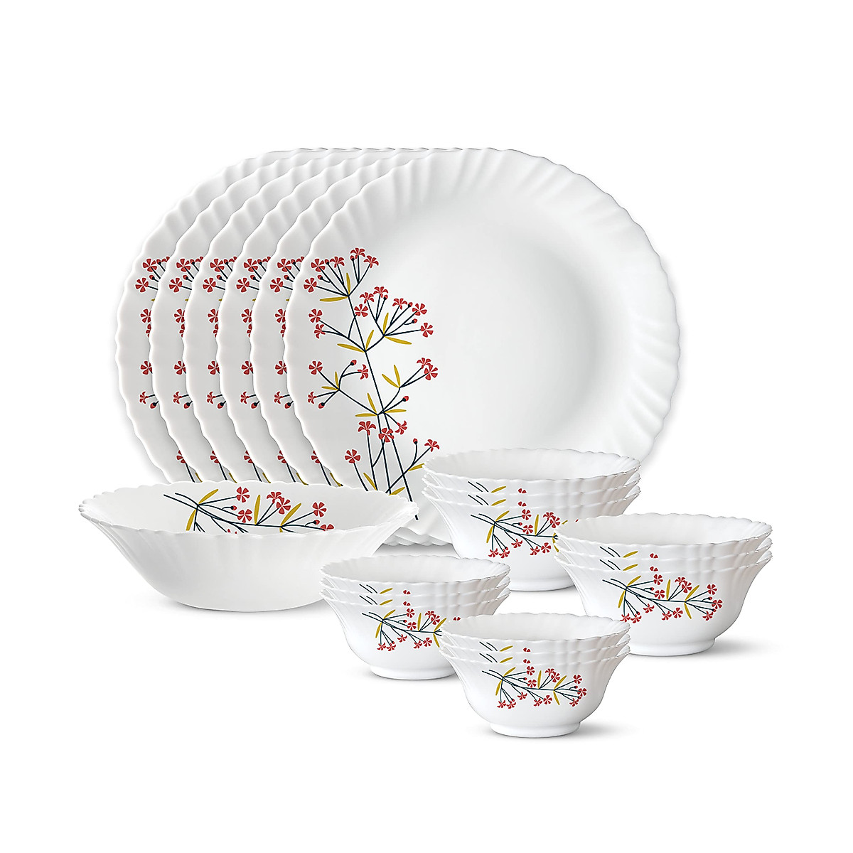 Borosil Gourmet Dinnerware Set For 6, 19 Pieces, White Dinner Plates and Bowls Sets, Chip Resistant Tempered Opal Glass, Stain Resistant, Dishwasher & Microwave Safe Dinner Set For Gifting, Serves 6