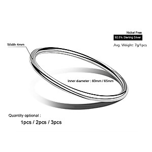 Meilanduo Solid 925 Sterling Silver 4MM Simple Plain Polished Round Circle Bangle Bracelets for Women (1x 60mm round circle bangle)