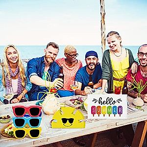 5 Pcs Summer Tiered Tray Decor Set Hello Summer Wooden Sign Sunglasses Sunshine Wood Decor Summer Table Signs Decorations for Summer Beach Holiday Party Home