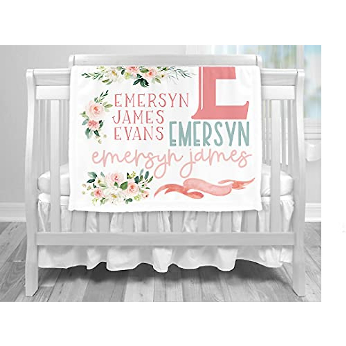 Monogram Junkie Personalized Baby Blanket for Girls with Name | Floral Custom Baby Blanket | Baby Girl Name Blanket | Beautiful Blush 30x40