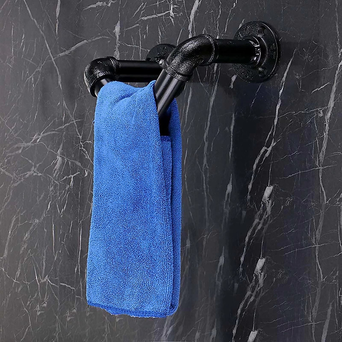 Vintage Towel Rack Industrial Pipe Towel Holder Wall Mounted Rustic Towel Holder Heavy Duty Iron Towel Holder V-Shape Electroplated Finish with Hardware Ideal for Bathroom Bedroom Kitchen Black