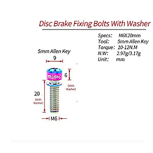 Pack of 4 pcs Titanium Bolts Screws for MTB Road Bicycle and Mountain Bike Disc Caliper, M6X20mm (Oil Slick)