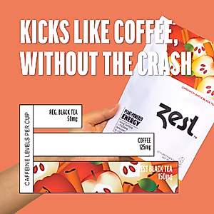 Zest 150mg High Caffeine Energy Leaf Blend - Cinnamon Apple Black Tea - 20 Pack Bag - All Natural Strong Flavored Healthy Coffee Alternative Highly Caffeinated Substitute - Perfect for Keto Diet