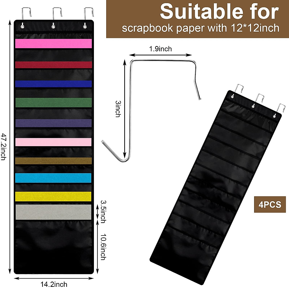 12 x 12 Inch Paper Storage Scrapbook Paper Storage Hanging Wall File Organizer with Door Hangers Storage Organizer for Office Cardstock, Craft(4 Pieces)