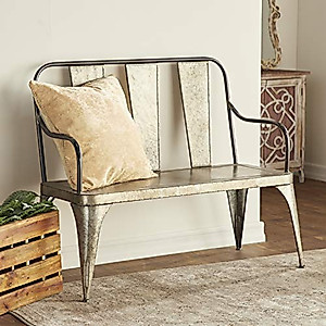 Deco 79 Farmhouse Metal Solid Outdoor Bench, 47" x 26" x 40", Silver