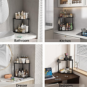 KOKSTOP 2-Tier Bathroom Counter Organizer, Metal Counter Corner Storage for Bathroom, Countertop, Modern Vanity Makeup Bathroom Shelf for Home, Kitchen, Black