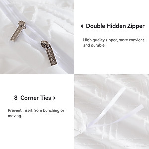 JELLYMONI Bright White Duvet Cover Queen Size - 3PCS Microfiber Tufted Duvet Cover Set, Boho Textured Duvet Cover Jacquard Rhombus Geometric Pattern Duvet Cover with Corner Ties & Zipper Closure