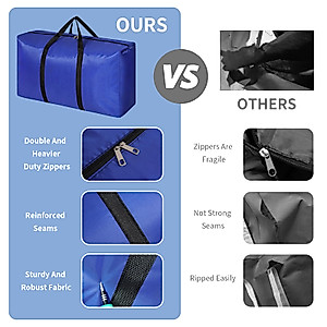 QINGXIANGZI Extra Large Moving Bags: 4 Pack Storage Totes - with Sturdy Zippers and Wrap-Around Handles for Moving Supplies and Space Saving - Blue