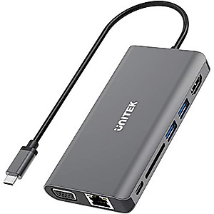 UNITEK Hub USB-C with Power Delivery, HDMI v.1.4 4K@30Hz, Ethernet/Internet Connection, 2 x USB 3.0, USB C with PD 100 W, 20 V/5 A, SD Card Reader, 3.5 mm Audio Connection, Aluminium, Grey