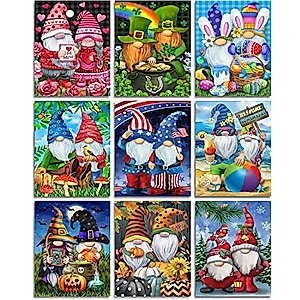 DaiCur Diamond Painting Kits, 9 Pack Gnome Diamond Art Kits for Adults, DIY 5D Round Full Drill Crafts Diamond dotz Home Wall Decor Gifts (12x16inch)