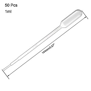 uxcell 50 Pcs Plastic Disposable Pipettes 1ml, Clear Graduated Transfer Pipettes, 144mm Length, Liquid Dropper for Lab