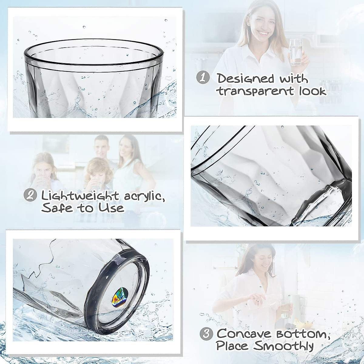 Potchen Set of 10 Plastic Drinking Glasses 10 Oz Unbreakable Clear Tumblers Dishwasher Safe Acrylic Juice Cups Transparent Reusable Plastic Water Glasses Stackable for Kids Home Picnic Party