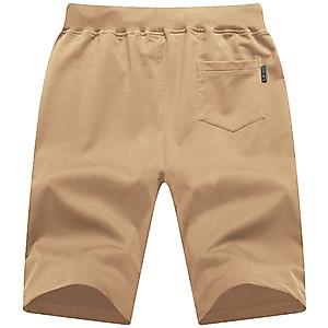 QPNGRP Mens Shorts Casual Drawstring Zipper Pockets Elastic Waist Khaki 42