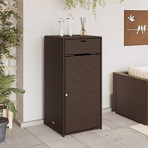 vidaXL Outdoor Patio Storage Cabinet - Brown Poly Rattan Organizer, Garden Tool Cupboard with Shelves, Waterproof, Powder-Coated Steel Frame - 21.7”x 21.7”x 43.7”