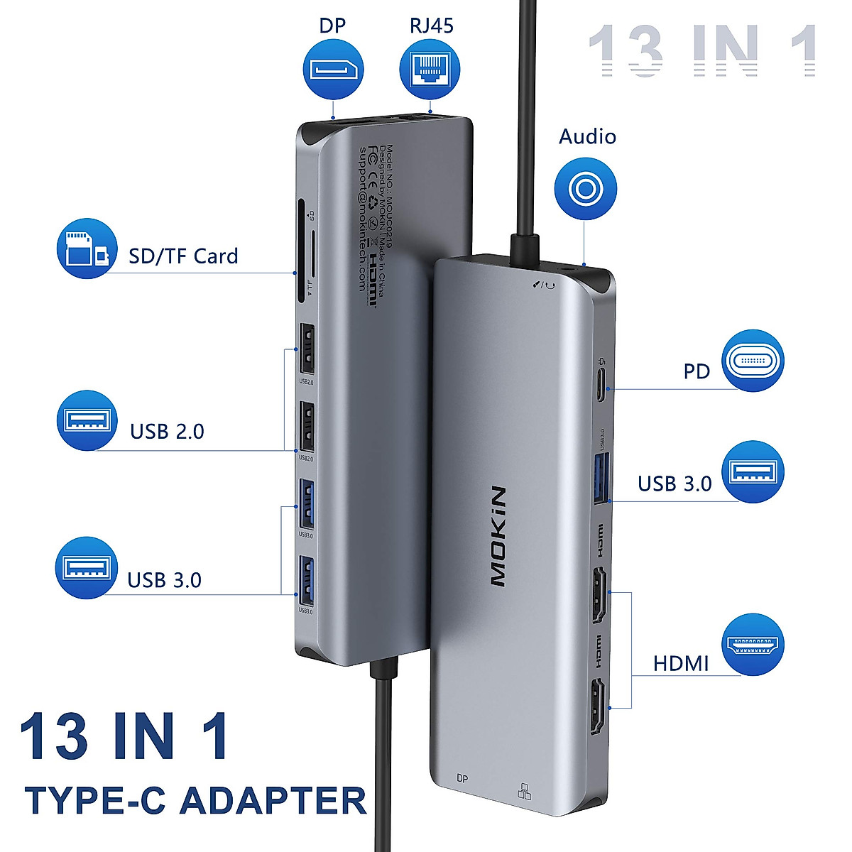 USB C Docking Station Dual Monitors 13 in 1 Triple Display USB C Hub for Windows with Dual HDMI 4K, DP, PD Charger, Gigabit Ethernet, 5 USB Ports, SD/TF Card Reader, Mic/Audio for Lenovo HP Dell XPS