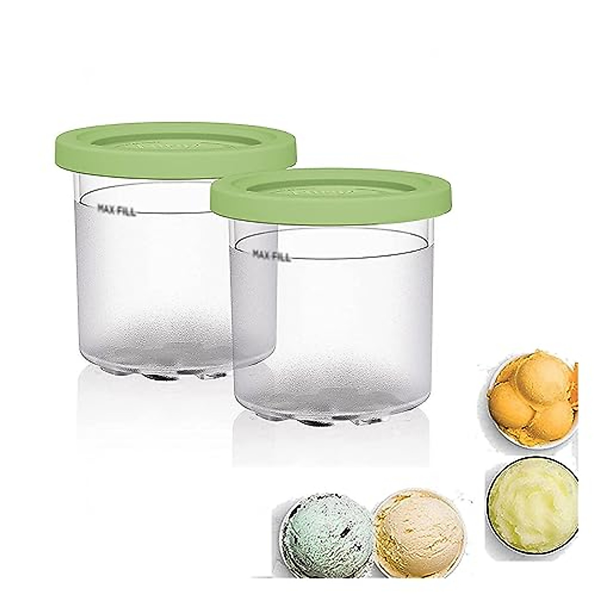 EVANEM 2/4/6PCS Creami Pints, for Ninja Creami Cups,16 OZ Icecream Container Bpa-Free,Dishwasher Safe for NC301 NC300 NC299AM Series Ice Cream Maker,Green-6PCS