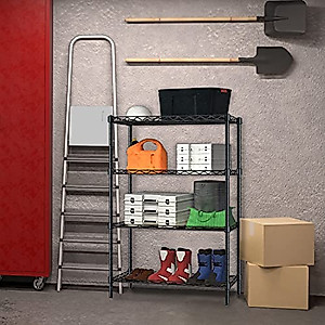 Txxplv 4 Tier Storage Shelves Wire Shelving Unit, Adjustable Metal Storage Rack for Kitchen Bathroom with Leveling Feet (Black)