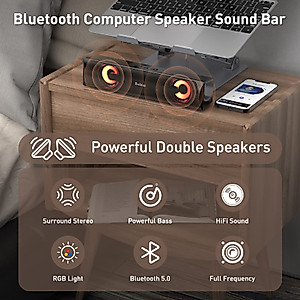 Bobtot Computer Speakers Bluetooth Desktop Soundbar - HiFi Stereo Audio RGB Gaming Mini Subwoofer Wired USB Power Desk Monitor Laptop PC External Speaker USB Speakers Multimedia Sound Bar for Phones