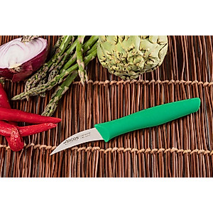 ARCOS 3 Pieces Paring Knife Set. 3 Peeling Knives of Stainless Steel and Ergonomic Polypropylene Handle for Cutting Fruits, Vegetables and Tubers. Series Nova. Color Green