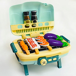 ChuburD Play Food Kids Kitchen Playset, Play Kitchen Toy Grill, Kids bbq Grill Playset, Pretend Play Cooking with Smoke, Sound and Light, for Toddlers for Kids 3 and up