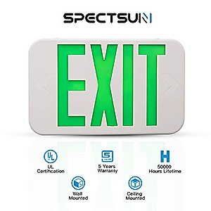 Spectsun 4 PACK LED Exit Sign Red & Green Letter -UL Certified Exit Sign with Battery Backup Emergency Lights-120V-277V Universal Mounting Double Face- ABS Fire Resistance-Exit Lighting for Home