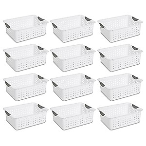 Sterilite Medium Ultra Basket Plastic Storage Bin Organizer - White (Pack of 12)