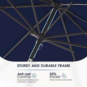 BLUU Pro 11 FT Patio Umbrella Outdoor Table Umbrellas, 36 Month Fade Resistance, Market Center Umbrellas with 8 Strudy Ribs & Push Button Tilt for Garden, Lawn & Pool (Navy Blue with 600D Oxford Fabric for Umbrella Cover)