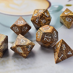 Luxdemon Picture Gemstone DND Dice Set,7PCS Real Gem Dice for Dungeons and Dragons,Polyhedral Dice Set with Gift,MTG Game Dice