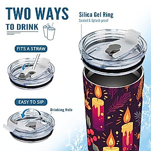 QWEUIOP 20oz Insulated Travel Coffee Mug Cartoon Purple Candles Stainless Steel Tumbler with Lid Double Wall Vacuum Coffee Cup For Hot and Cold Drinks14138