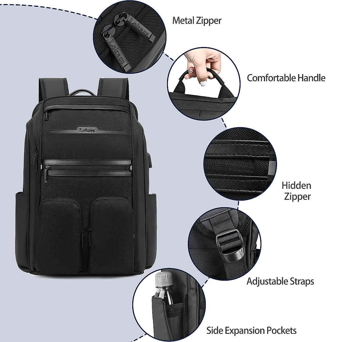 Laptop Backpack for Men & Women, Black Work Computer Backpack Fit up to 17.3 Inch Laptop with USB Charging Port Waterproof Backpacks Business Travel Back Pack College School Bookbag for Students