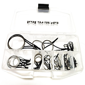 Kalavarma Minima Rings one Piece Stamped Frame Guide Fishing Rod Repair Kit Guide Tip Top Repare Set Mixed Size Single Leg Stainless Steel Spinning and Casting Rod Guides40pcs