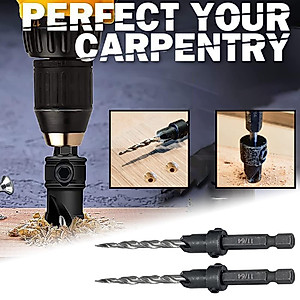 SeonFook Countersink Drill Bit Set 5PCS 11/64" Wood Countersink Drill Bit with 2PCS Extra Tapered Drill Bit, 1 Stop Collar, 1 Hex Wrench, Countersink Drill Bit for Woodworking