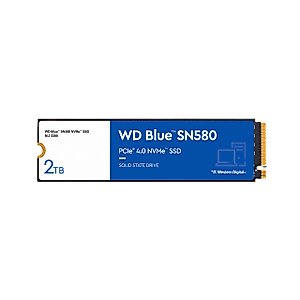 Western Digital 2TB WD Blue SN580 NVMe Internal Solid State Drive SSD - Gen4 x4 PCIe 16Gb/s, M.2 2280, Up to 4,150 MB/s - WDS200T3B0E