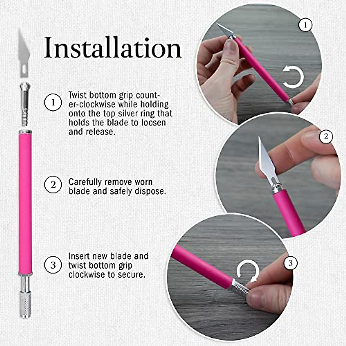 WA Portman Pink Precision Knife Set - 2 Pink Comfort Grip Precision Knives & 100 Carbon Steel Knife Blades - Craft Knife Set with 100 #11 Replacement Hobby Knife Blades - Art Knife & 100 Knife Blades