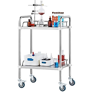 VEVOR Lab Rolling Cart, 2-Shelf Stainless Steel Rolling Cart, Lab Serving Cart with Swivel Casters, Dental Utility Cart for Clinic, Lab, Hospital, Salon, 15.16"x21.57"x34.06"