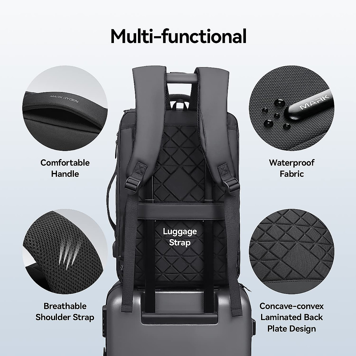 MARK RYDEN Slim Backpack for Men, 15.6 Inch Laptop Backpack, 3 in 1 Waterproof High Tech Backpack with Removable Buckle and USB Charging Port, Business Backpack Ideal for Working, Commuting, Daily