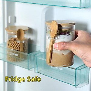 Recceng 4 Pack Overnight Oats Glass Containers with Lids and Spoons, 17 OZ Glass Jars with Spoons and Lids for Loose Tea, Meal Prep Jars with Bamboo Lids for Chia Pudding, Yogurt