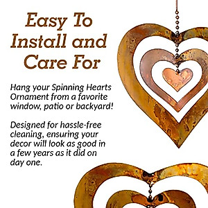 Happy Gardens Hanging Heart Ornament Spinner with a Flamed Finish | Outdoor Heart Decorations for Valentine's Day, Mother's Day | Garden and Backyard Gifts
