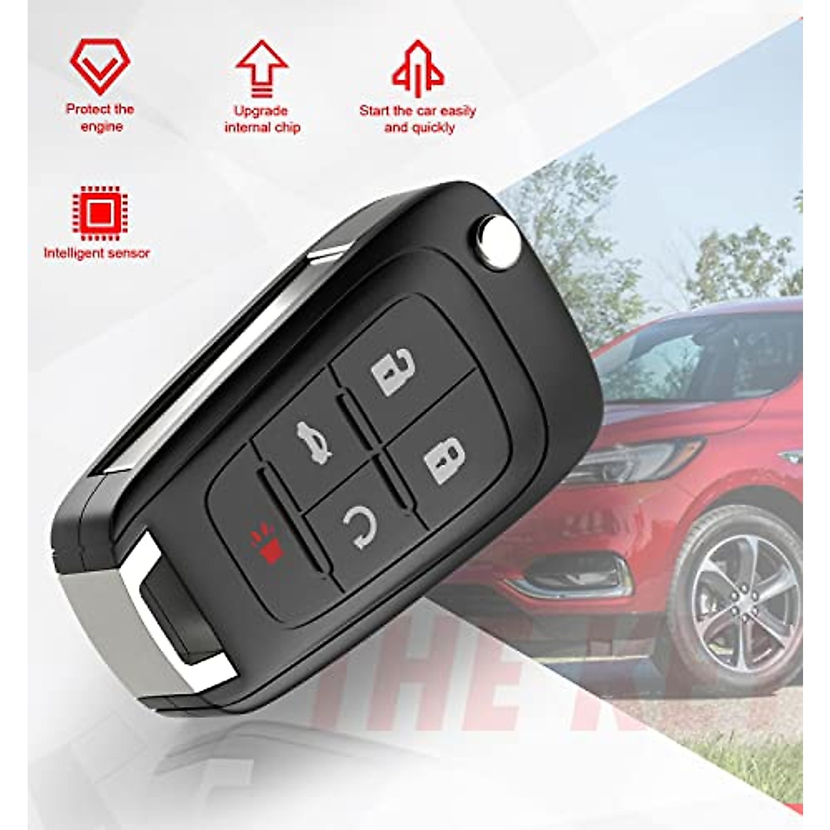 Replacement for New Keyless Entry Remote Fob 5 Button Flip Car Key Fob Select Chevy Impala Malibu Cruze Equinox 2010-2017 and Other Vehicles That Use FCCID: OHT01060512 V2T01060514