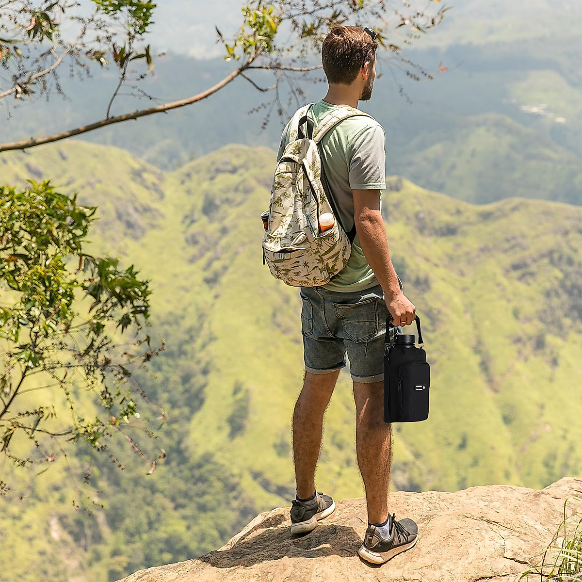 OYATON Water Bottle Holder With Strap for 64oz Bottles, Water Bottle Carrier Bag With Pocket and Handle for Walking Travel and Hiking(Exclude Bottle)