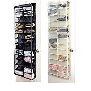 OUNONA 26 Large Pockets-Over the Door Hanging Shoes Organizer,Closet Shelves Rack Hanging Storage Space Saver(Black)